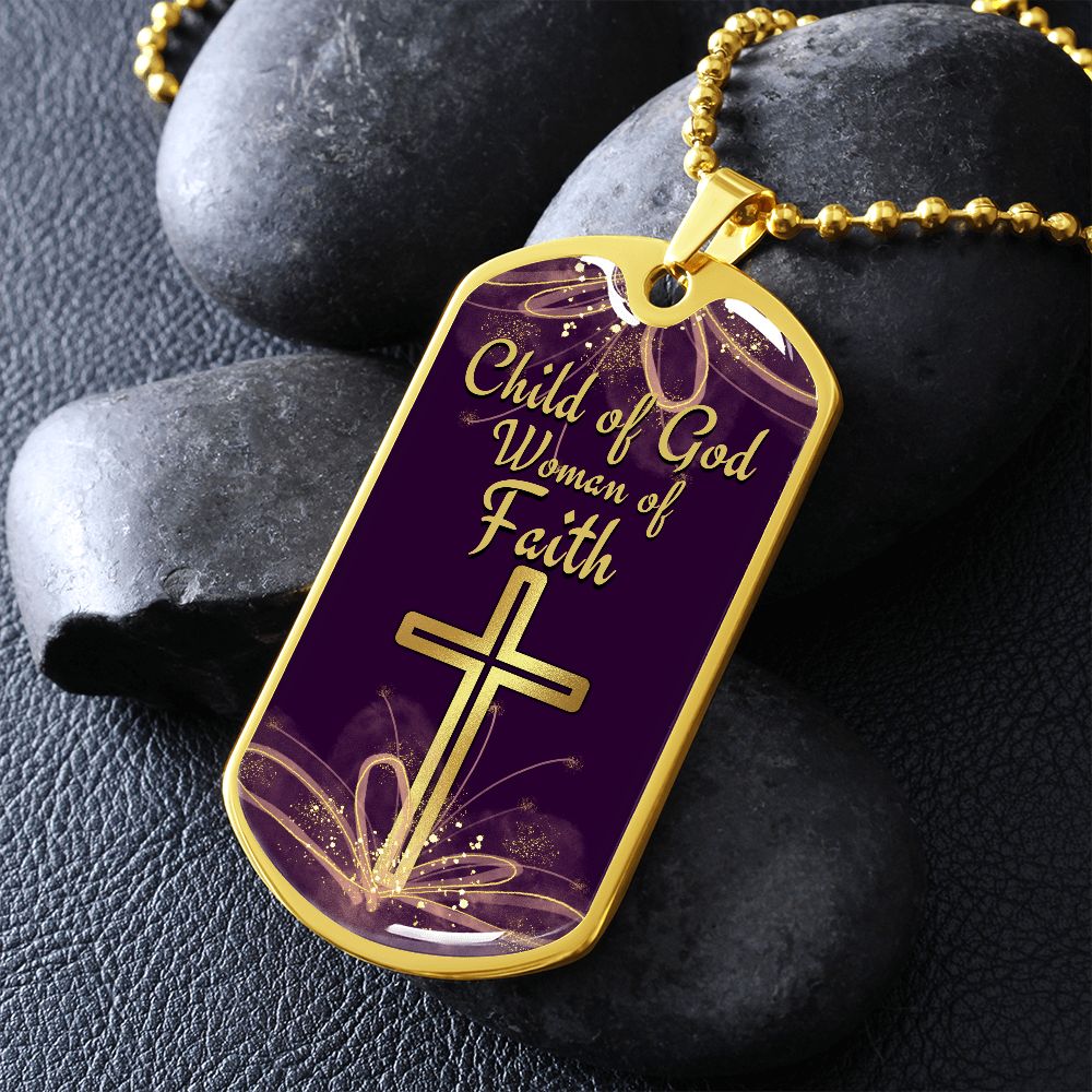 Child of God Woman of Faith Christian Dog Tag - Gold Cross ...